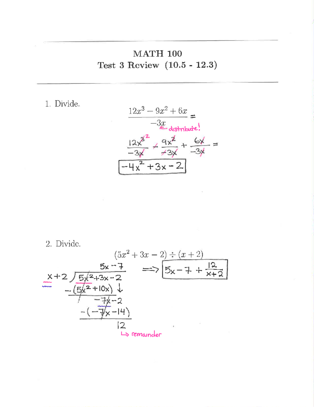 MATH100Test3Review Solution - math-121 - Studocu