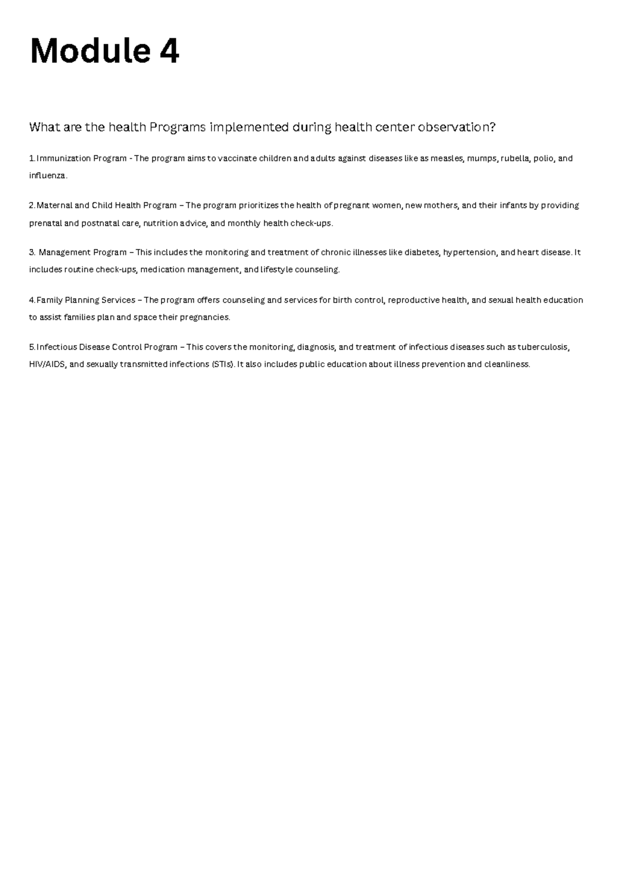 Module 4 - Answer key - Module 4 What are the health Programs ...