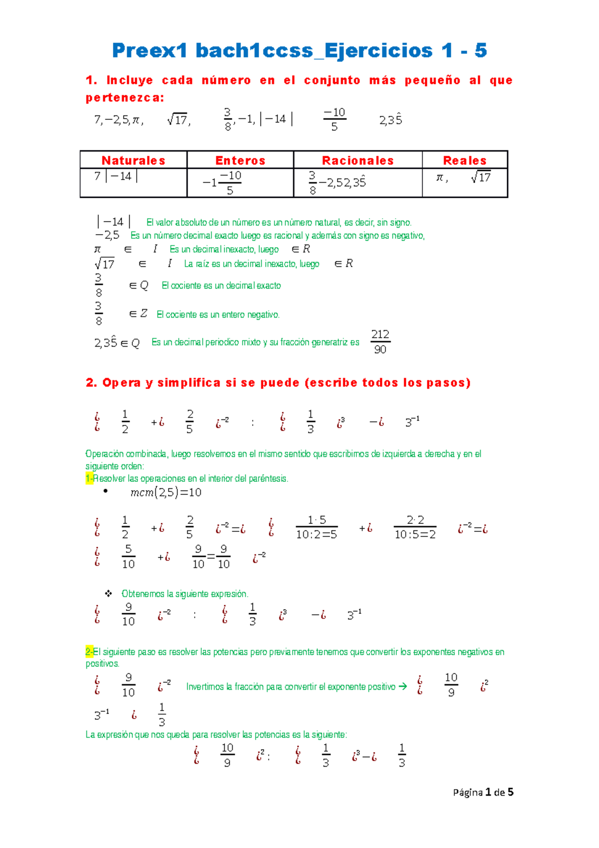 Ejercicios de matemáticas desde el 1 hasta el 5, para conocer los ...