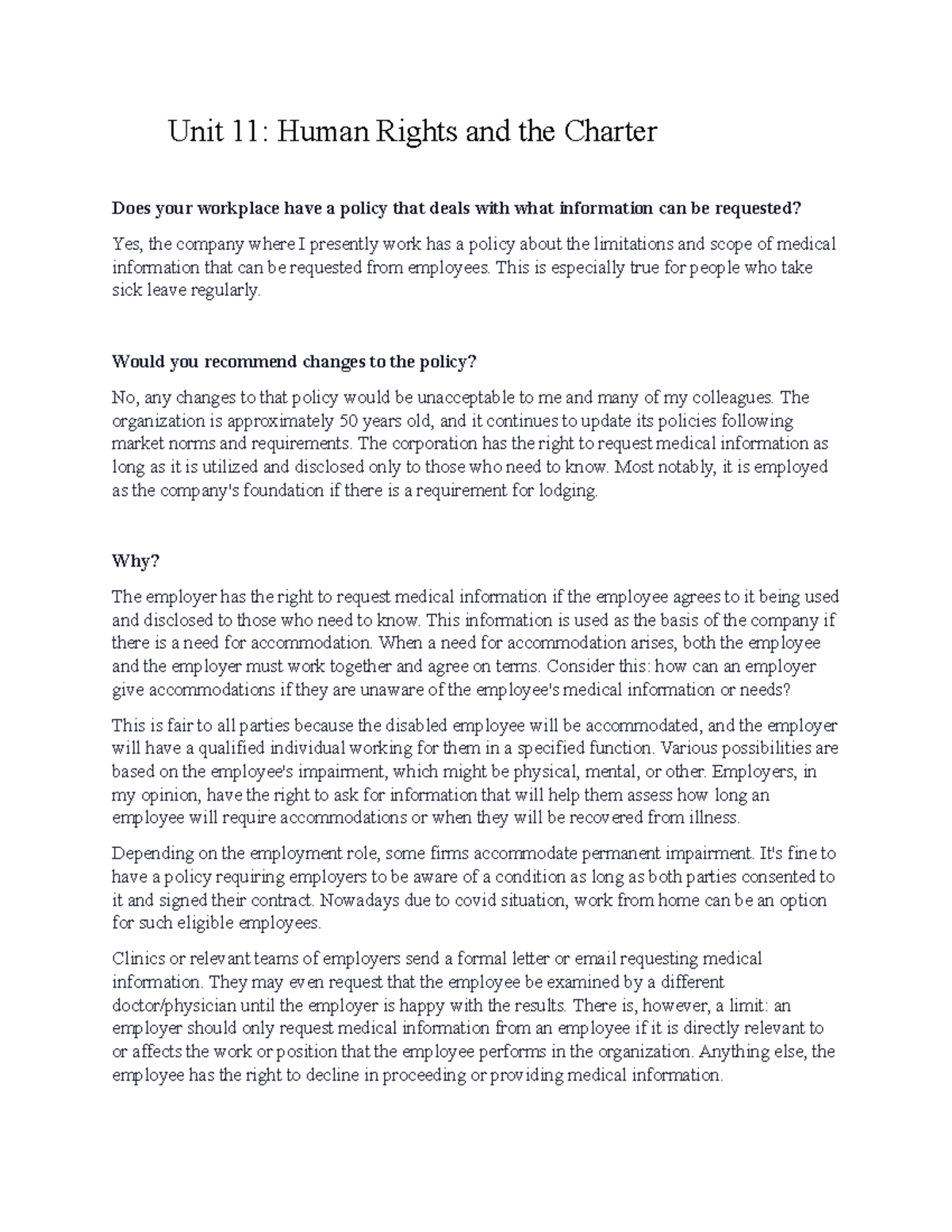 Unit 11 Human Rights and the Charter - HRIR 2440 - U of M - Studocu