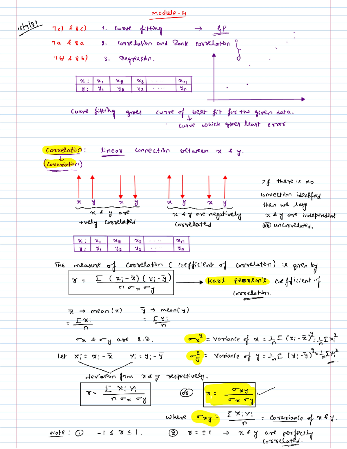 Correlation and regression - Tc) 8 c) 1. curve fitting GP 7a 8a 2 ...