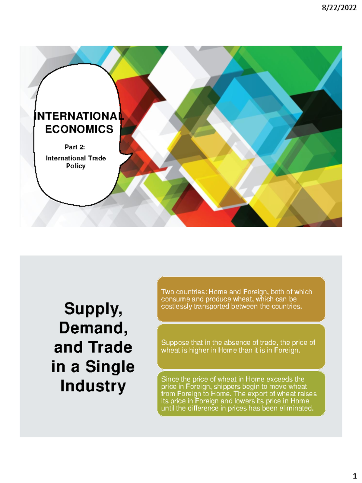 ITP - Supply and demand in a single industry - INTERNATIONAL ECONOMICS ...