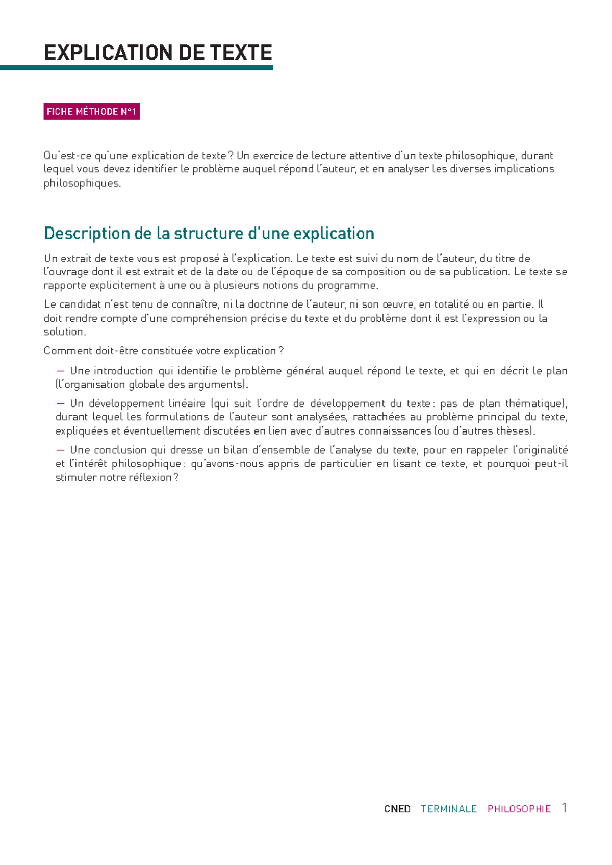 7PH06TE0720 Explication - EXPLICATION DE TEXTE FICHE MÉTHODE N° Qu’est ...