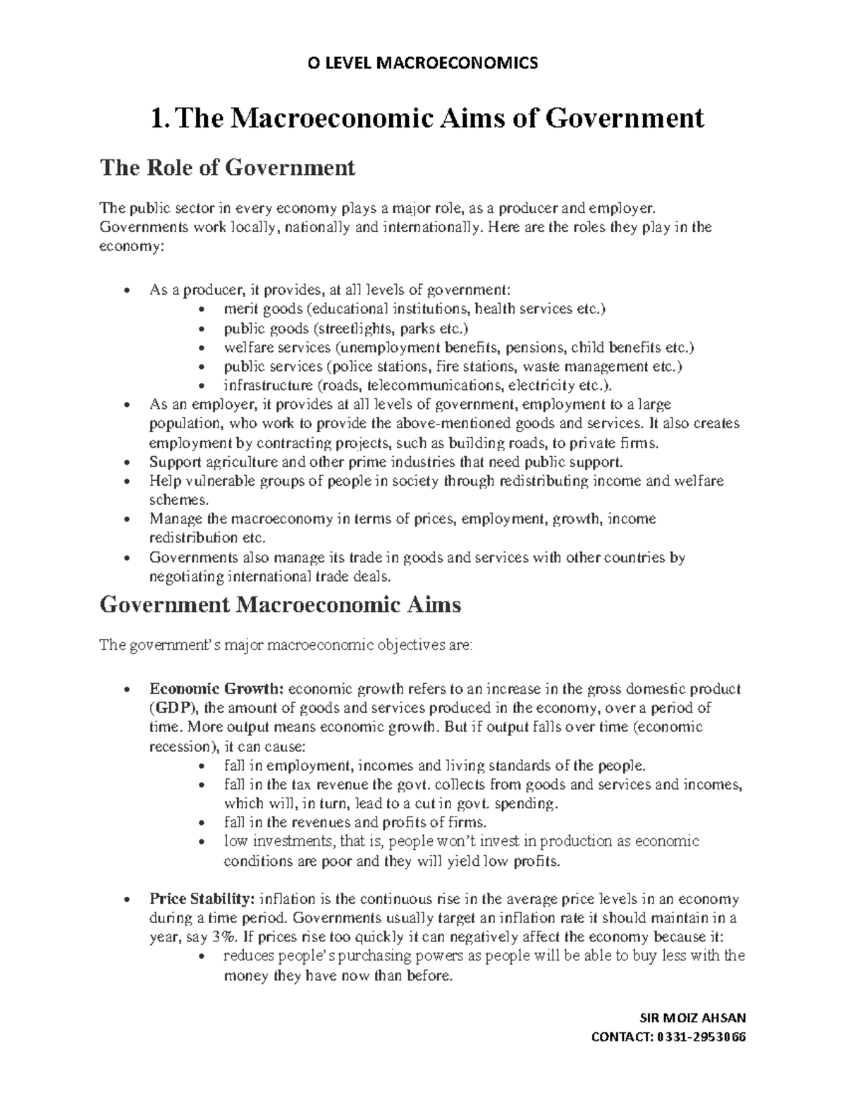 Economics Notes (Macroeconomics) - SIR MOIZ AHSAN 1. The Macroeconomic ...