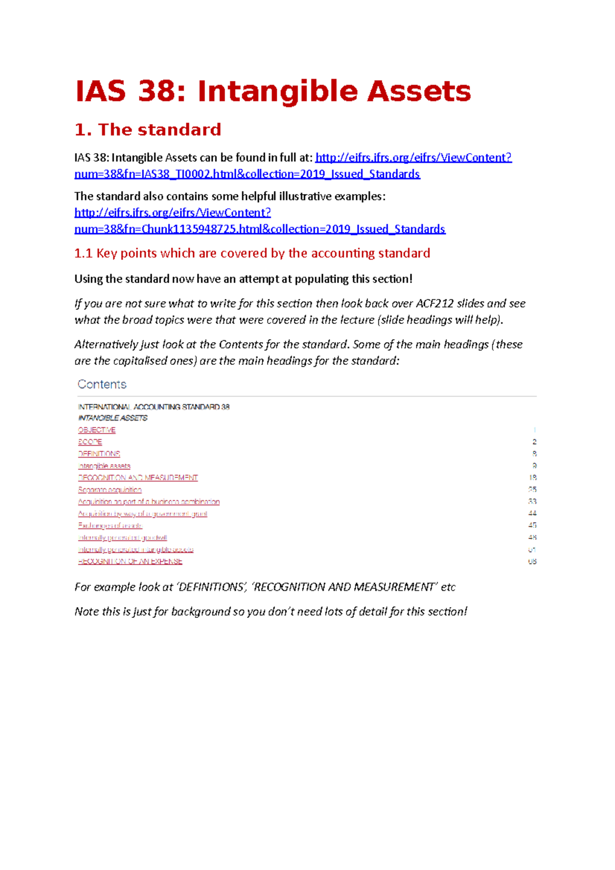 IAS 38 - summary document - blank version for Moodle 2022-23 - IAS 38 ...