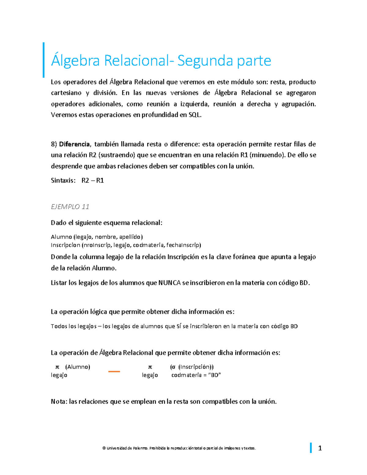 Apunte - Algebra relacional 2da parte - Álgebra Relacional- Segunda ...