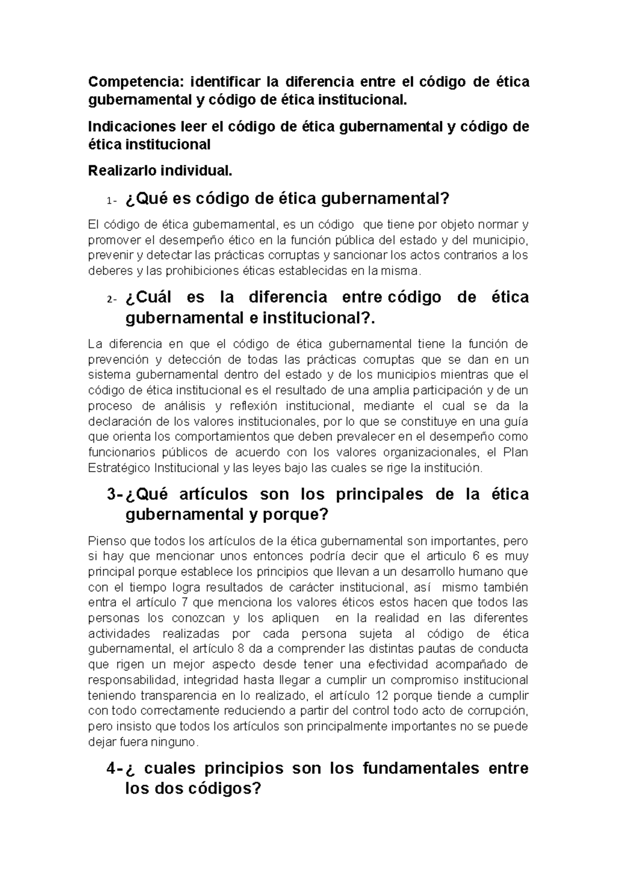 Codigo de ética gubernamental e institucional - Competencia ...