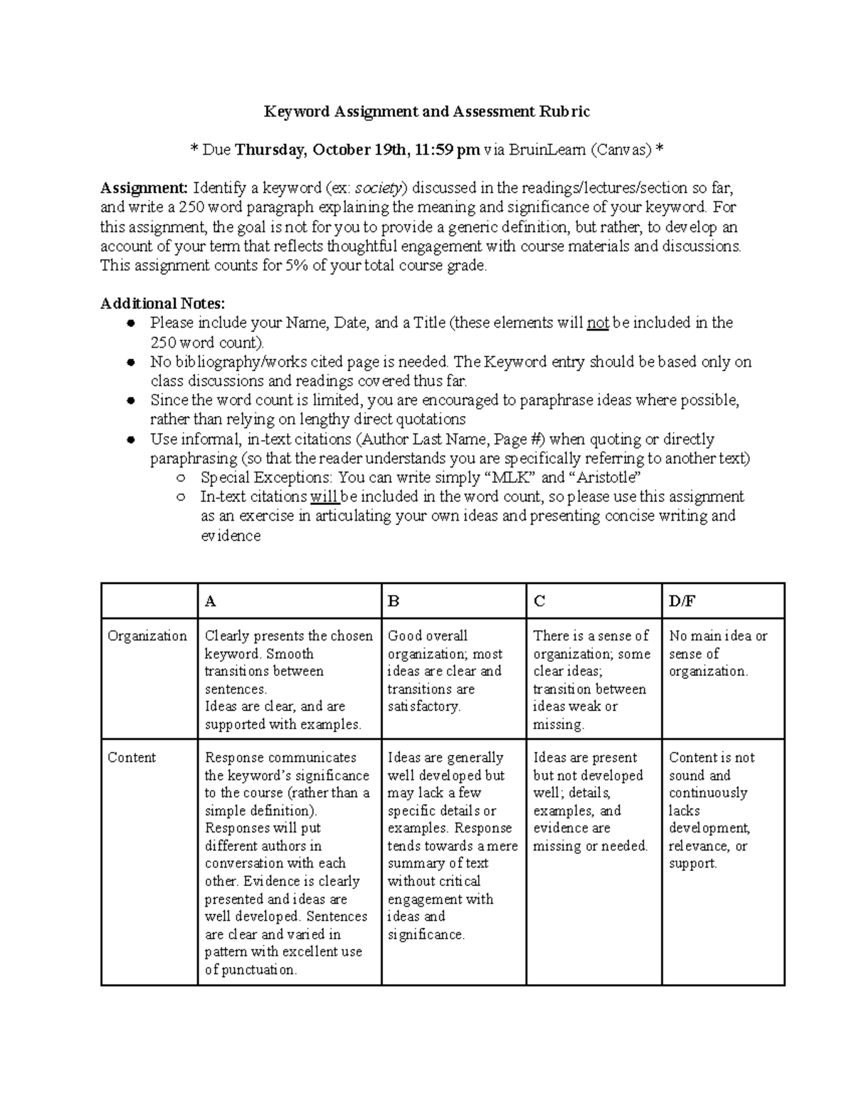 Keyword Assignment Rubric-3 - Keyword Assignment and Assessment Rubric ...