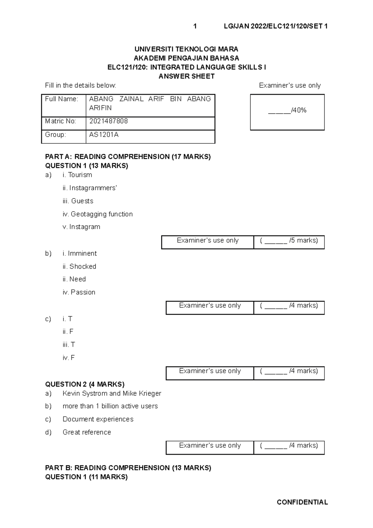 ELC121- January 2022-SET 3- Answer Sheet - 1 LG/JAN 2022/ELC121/120/SET 1 UNIVERSITI TEKNOLOGI ...