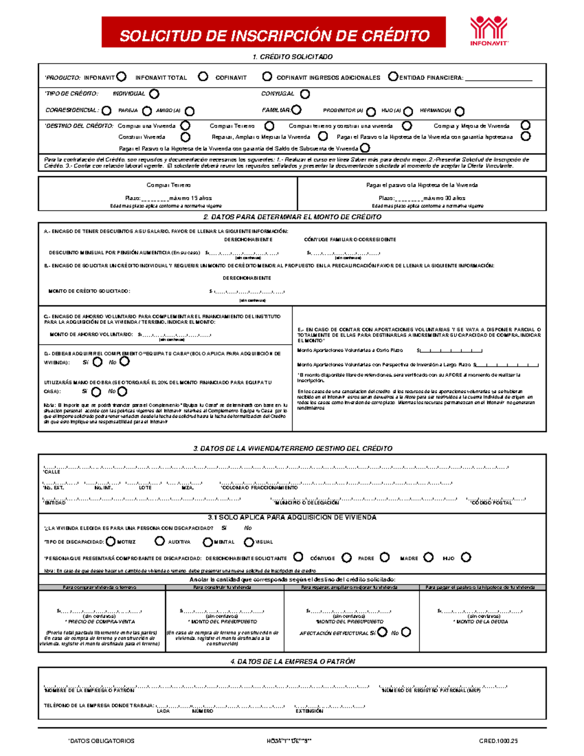 Solicitud de Inscripción de Crédito - *DATOS OBLIGATORIOS HOJA 1 DE 3 ...