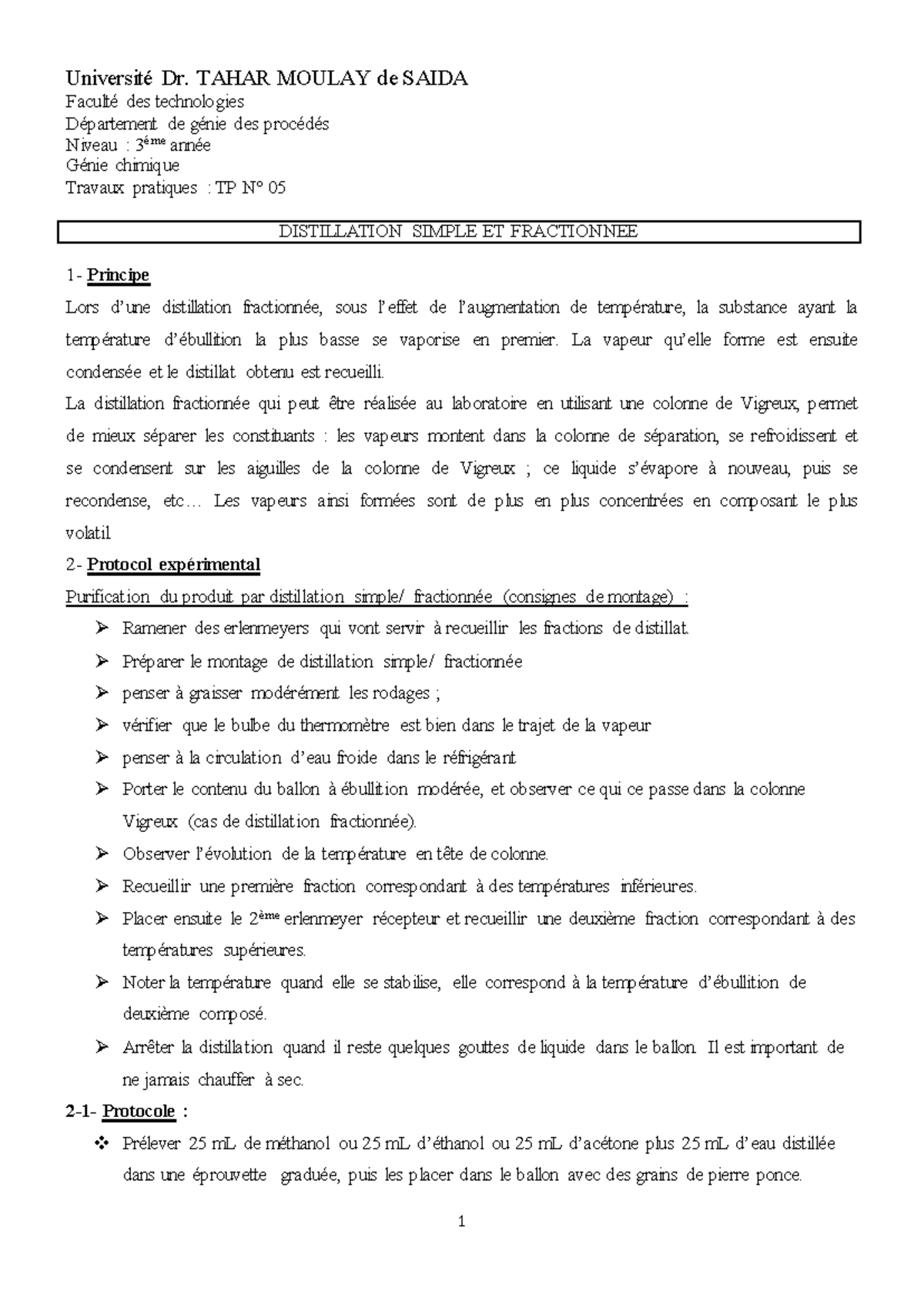 TP 05 - 1 Université Dr. TAHAR MOULAY de SAIDA Faculté des technologies ...