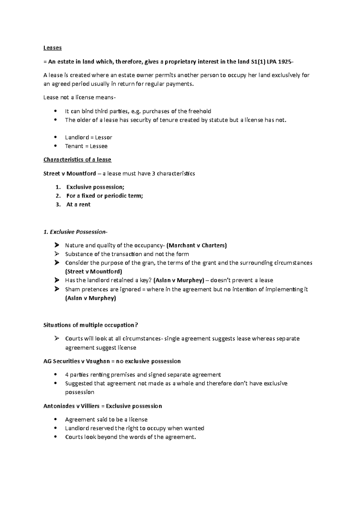 Land Law Revision Notes Leases Leases An Estate In Land Which land-law-revision-notes-leases-leases-an-estate-in-land-which