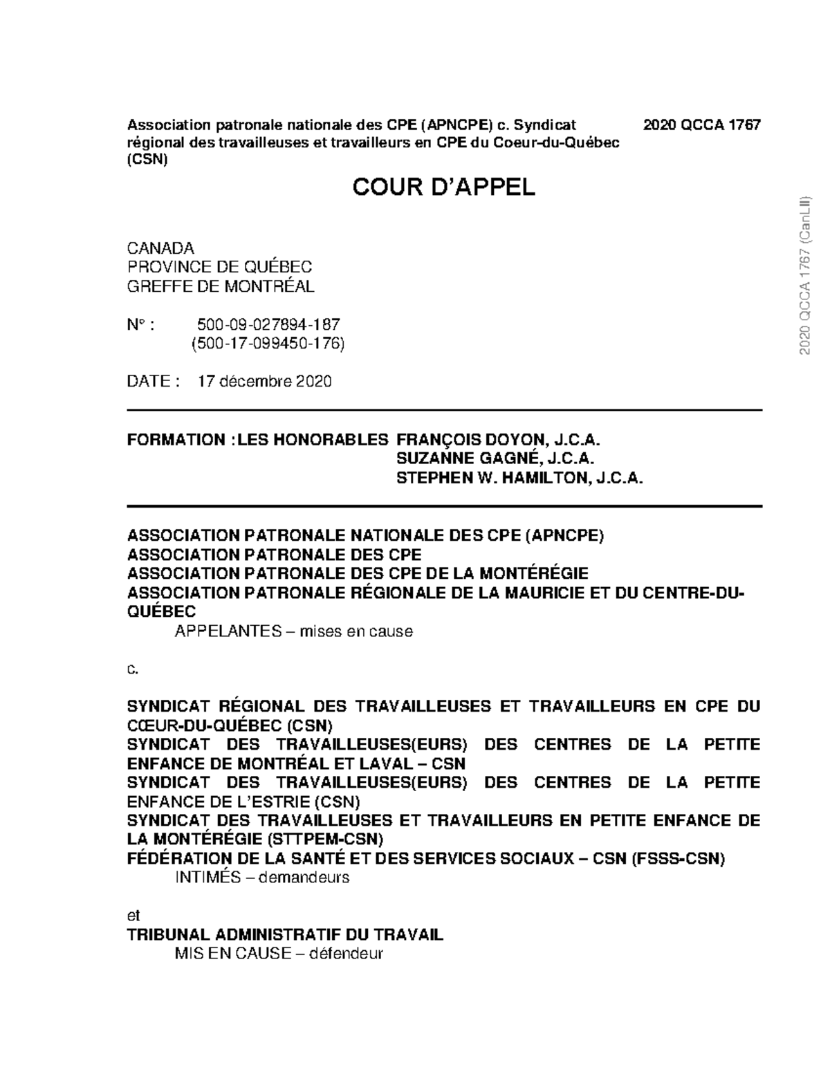 Asso des cpe - décision - Association patronale nationale des CPE (APNCPE) c. Syndicat régional ...