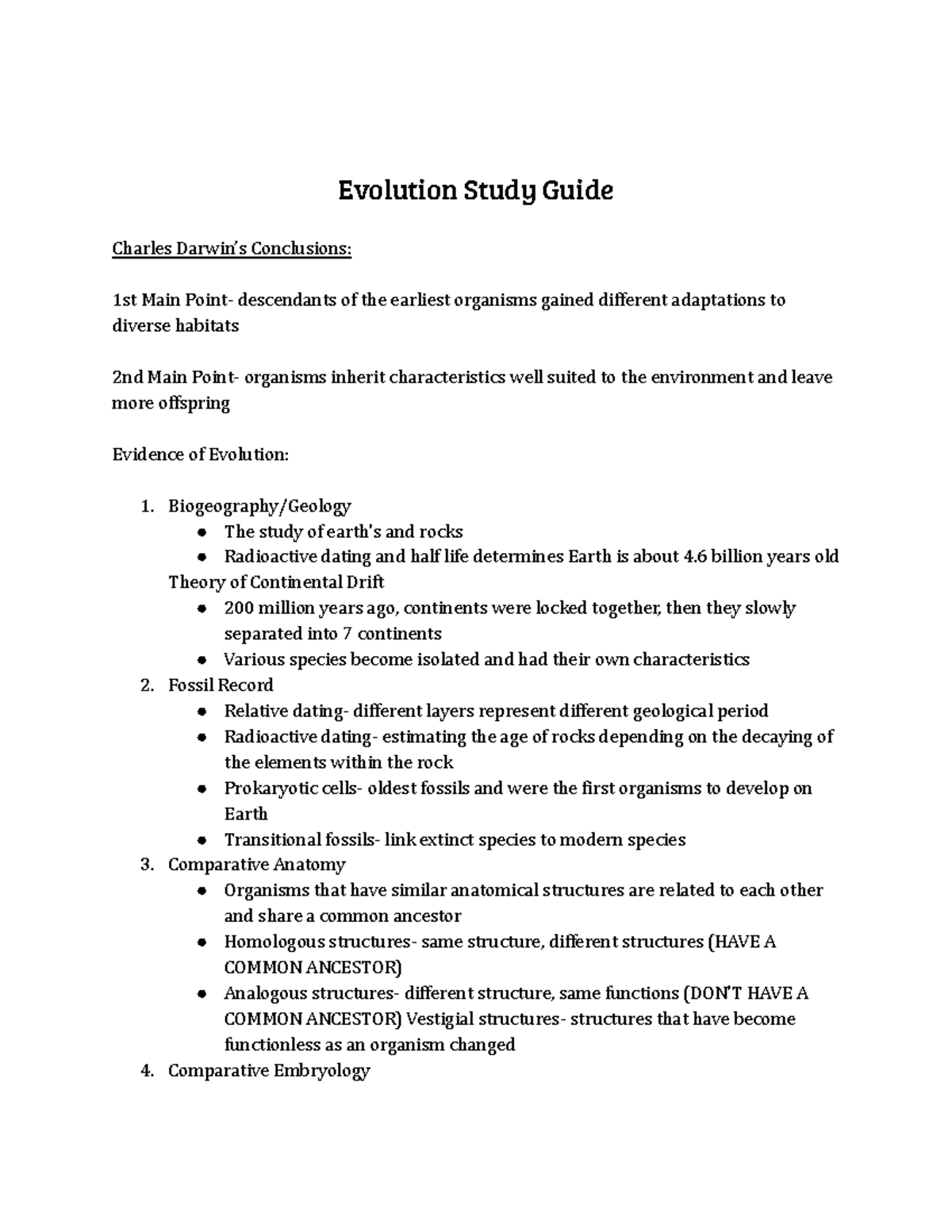 Biology study guide - Evolution Study Guide Charles Darwin’s ...