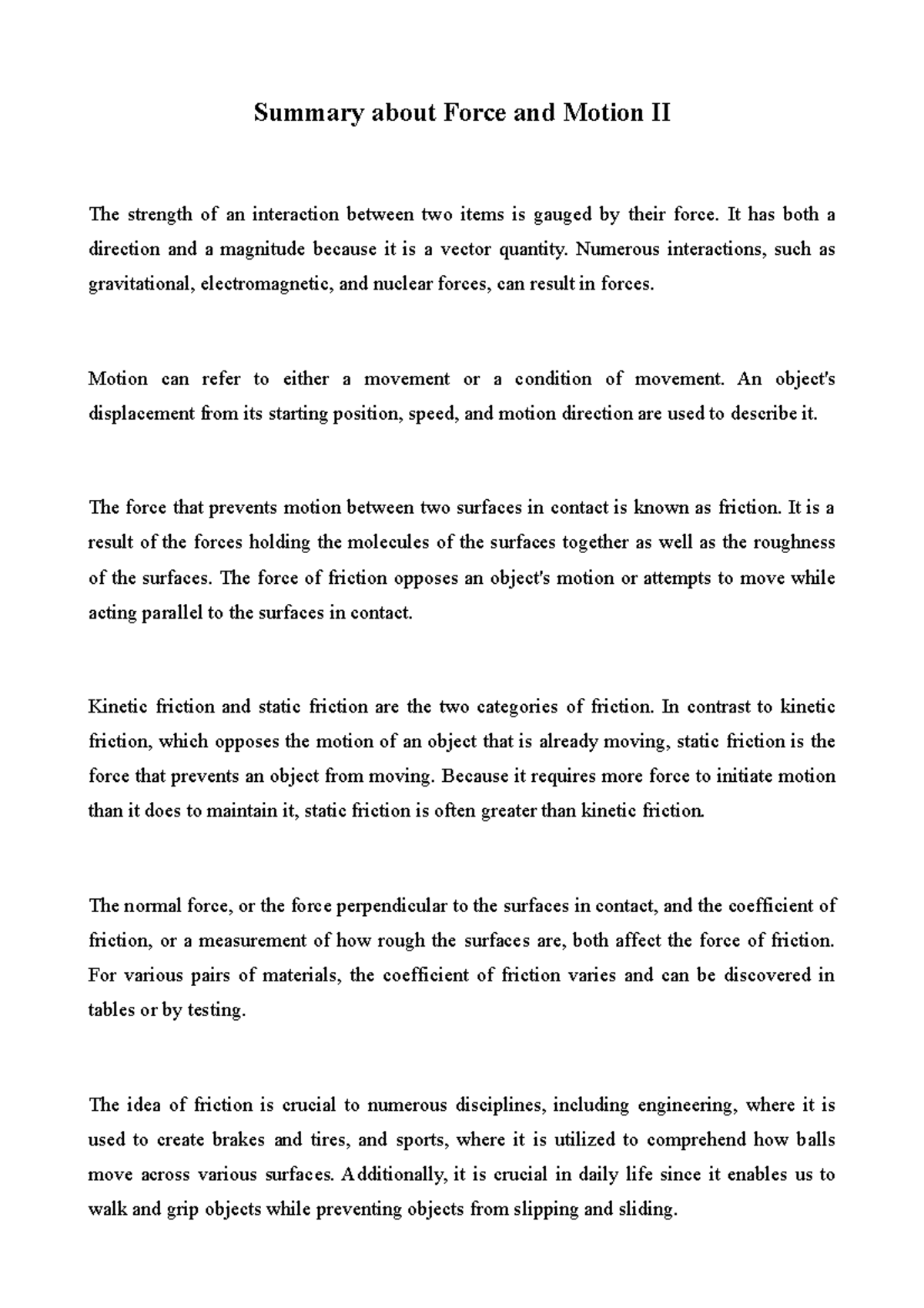 Summary of Force and Motion 2 - Summary about Force and Motion II The ...