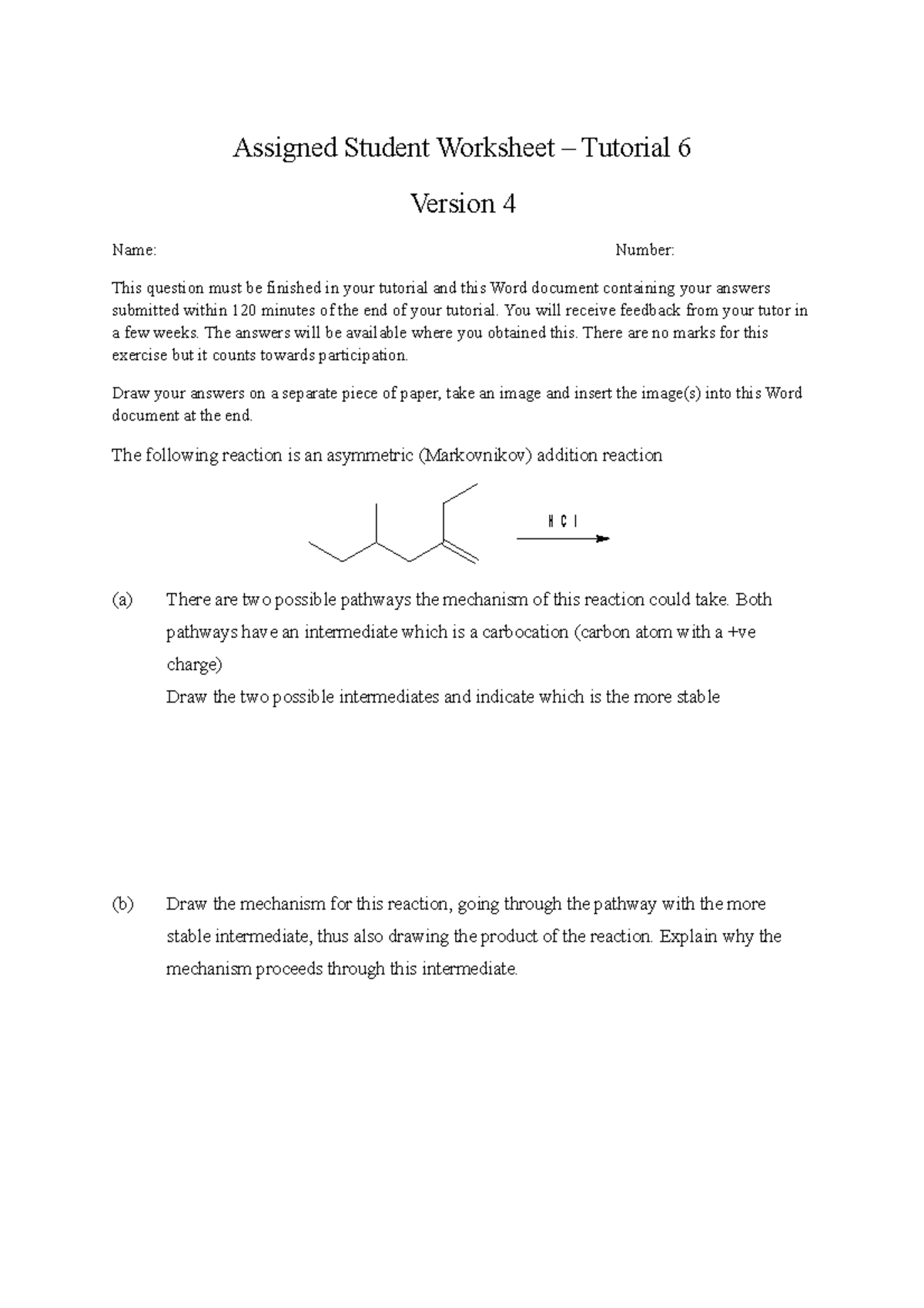 Tutorial 6 unanswered worksheet - Assigned Student Worksheet – Tutorial ...