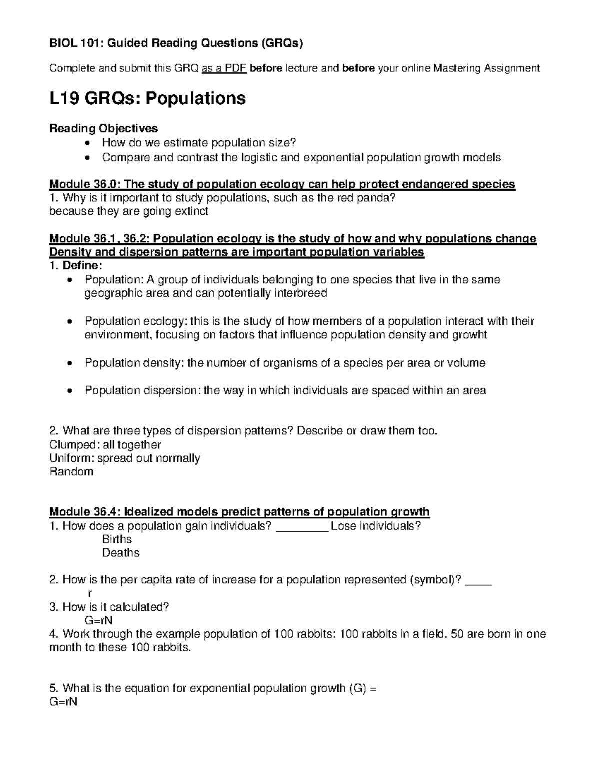 Lesson 19 GRQs Populations - BIOL 101: Guided Reading Questions (GRQs ...