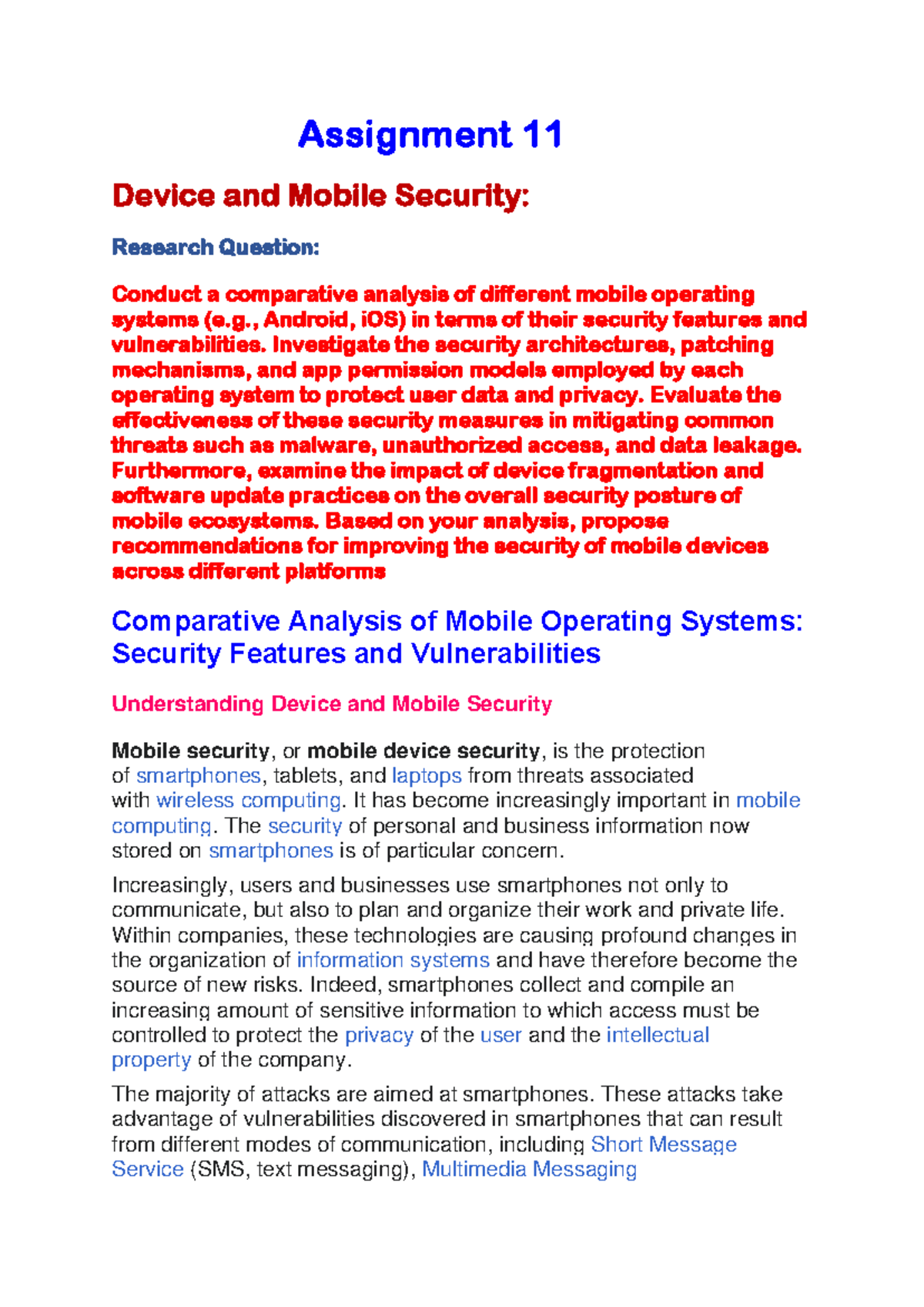 Asssignment 11 answers-compressed - Assignment 11 Device and Mobile Security: Research Question ...