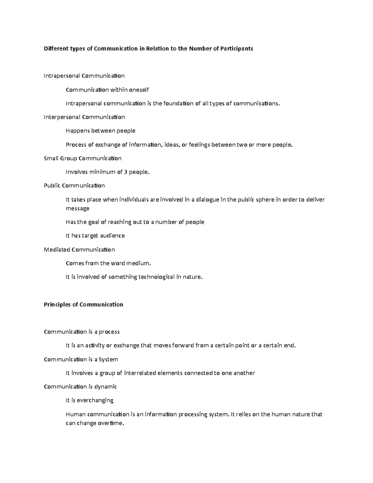 Different types of Communication in Relation to the Number of ...
