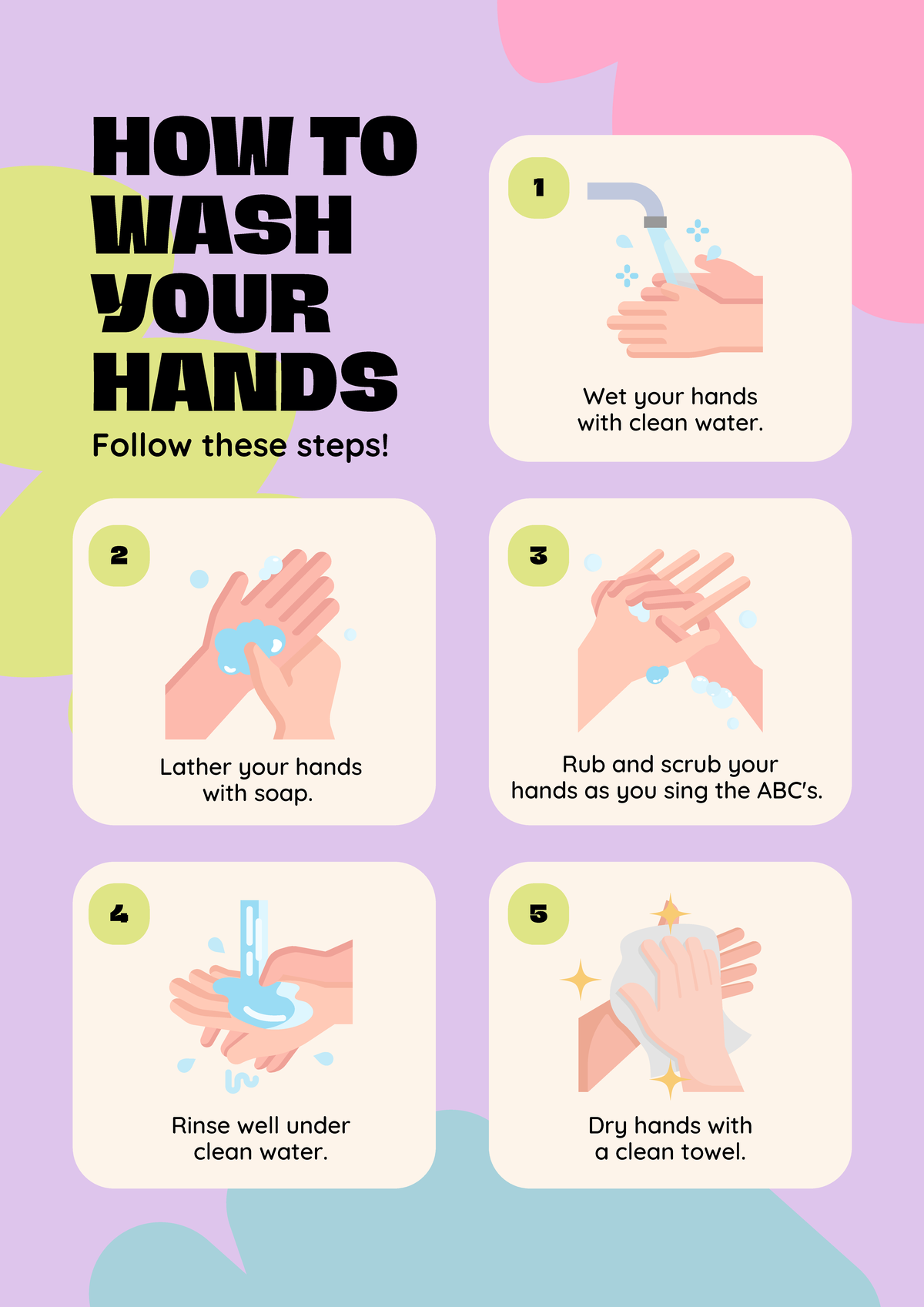 Step-by-Step Handwashing Poster in Lilac Cream Warm Youthful Style ...