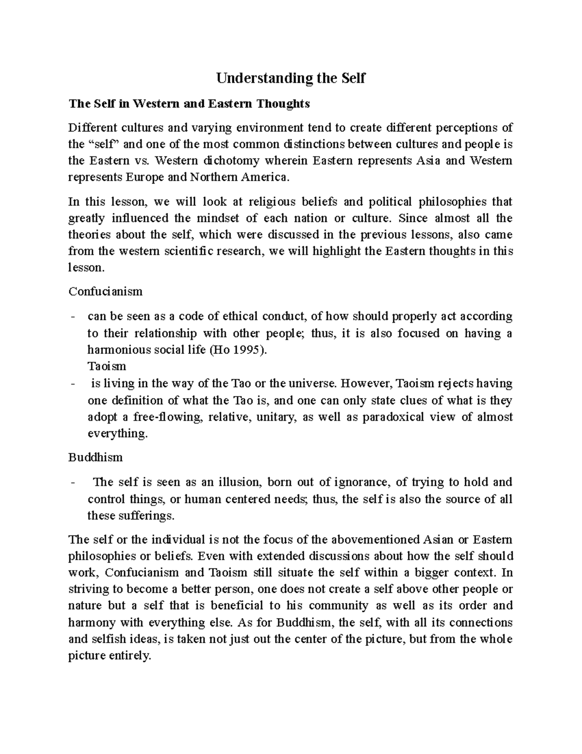 The Self in Western and Eastern Thoughts - Understanding the Self The ...