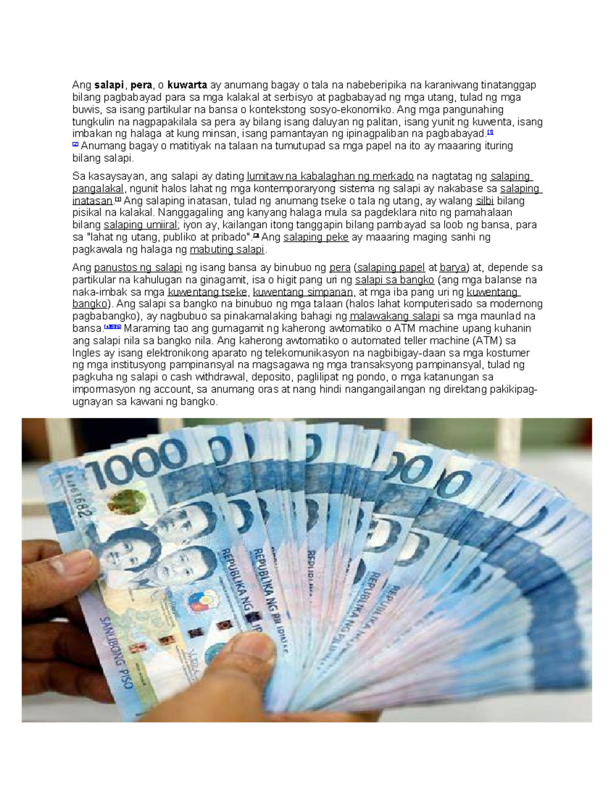 Salapi O PERA - SDADS - Ang salapi, pera, o kuwarta ay anumang bagay o ...