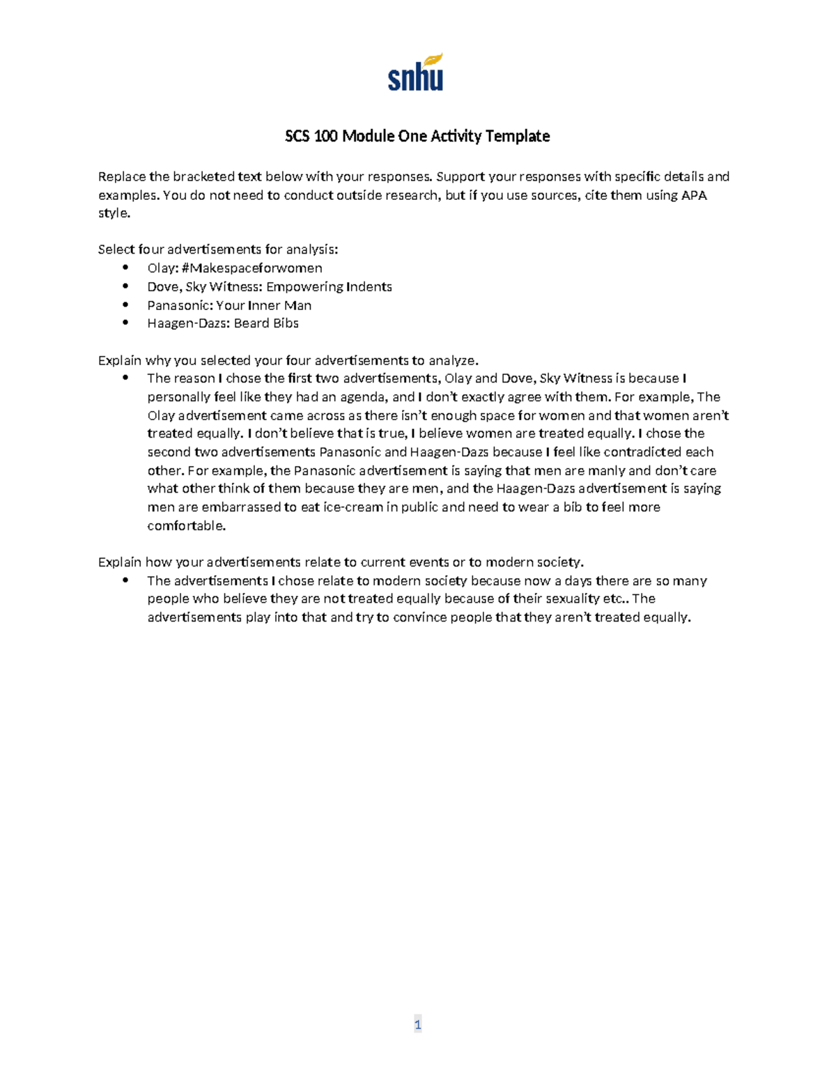 Scs 100 Module One Activity Template Scs 100 Module One Activity