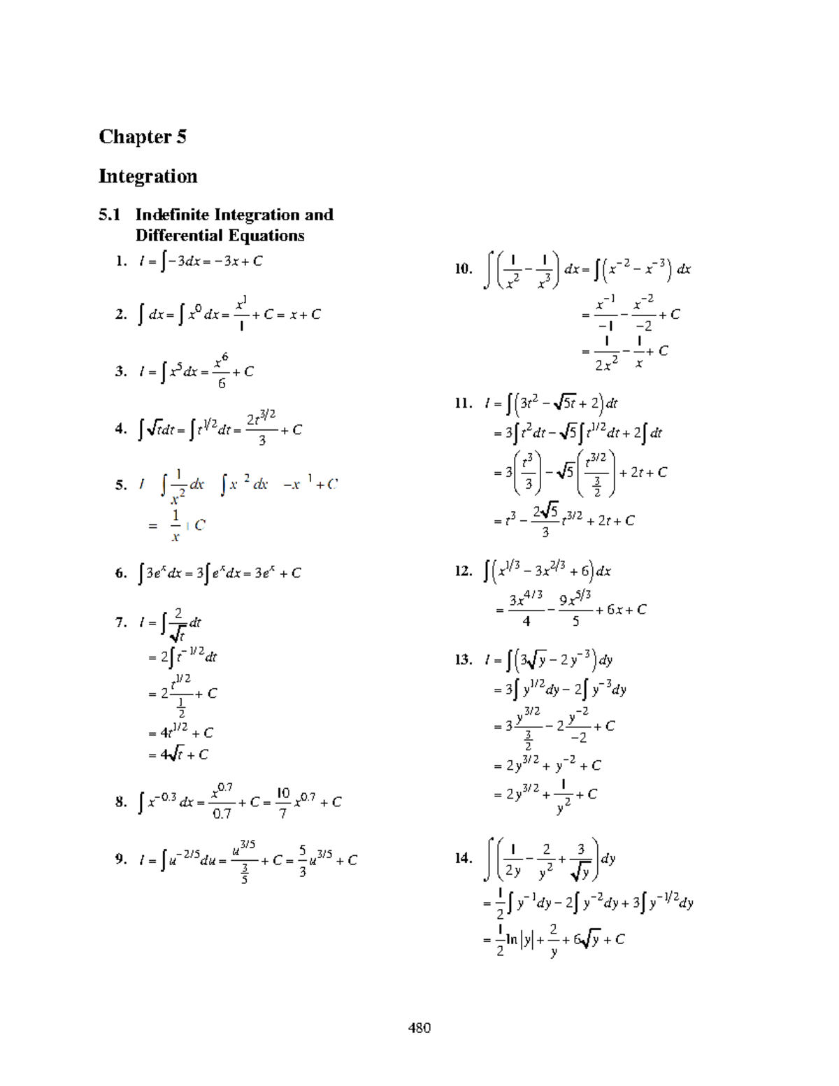 Chapter 5: Integration Homework Solutions 5.1 - 5.9 - 480 Chapter 5 ...