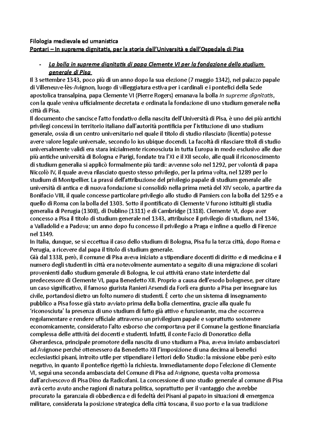 Bolla in supreme dignitatis - Il documento che sancisce l’atto fondativo della nascita - Studocu