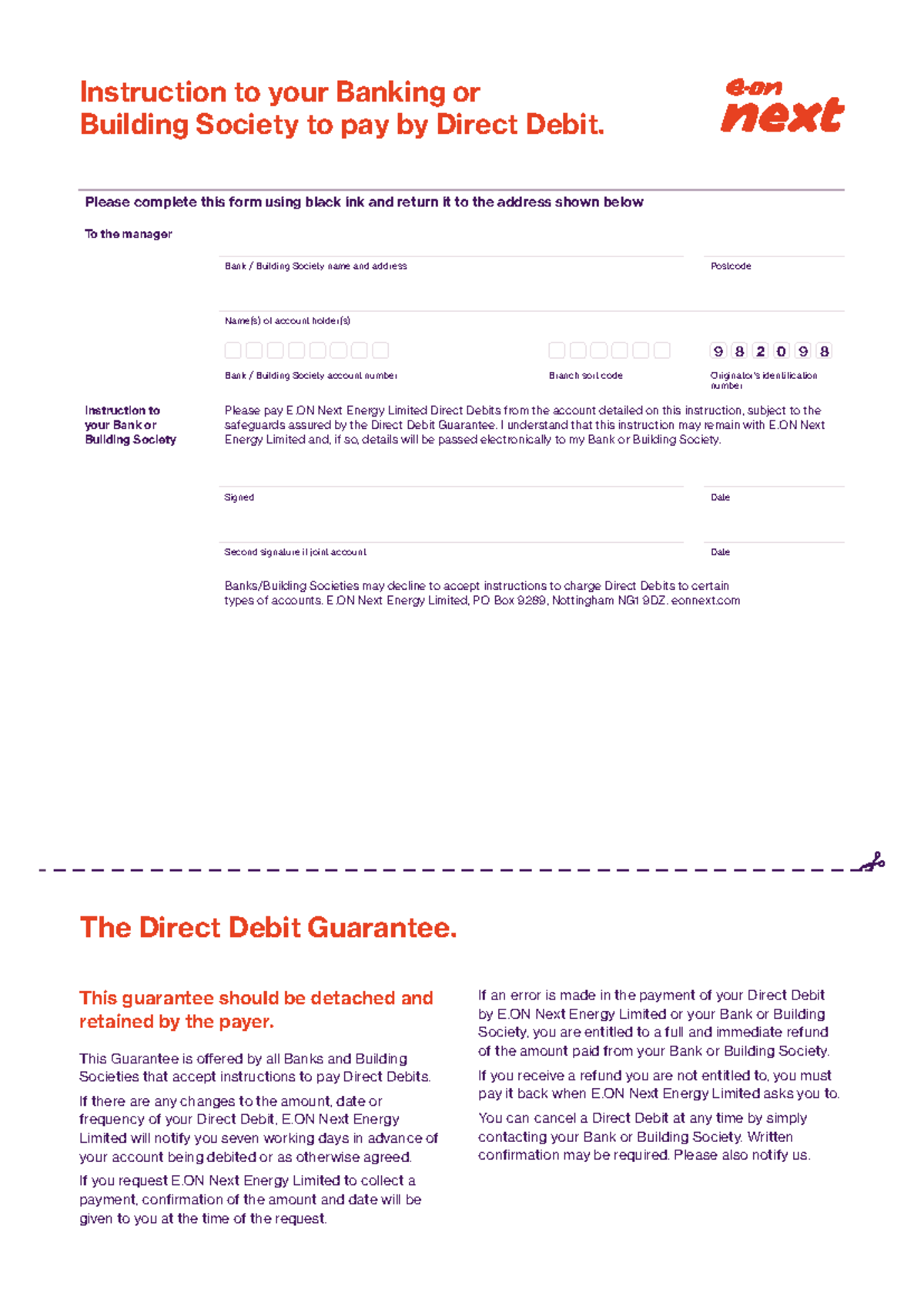 E.ON Next DD Mandate 2022 - Instruction to your Banking or Building ...