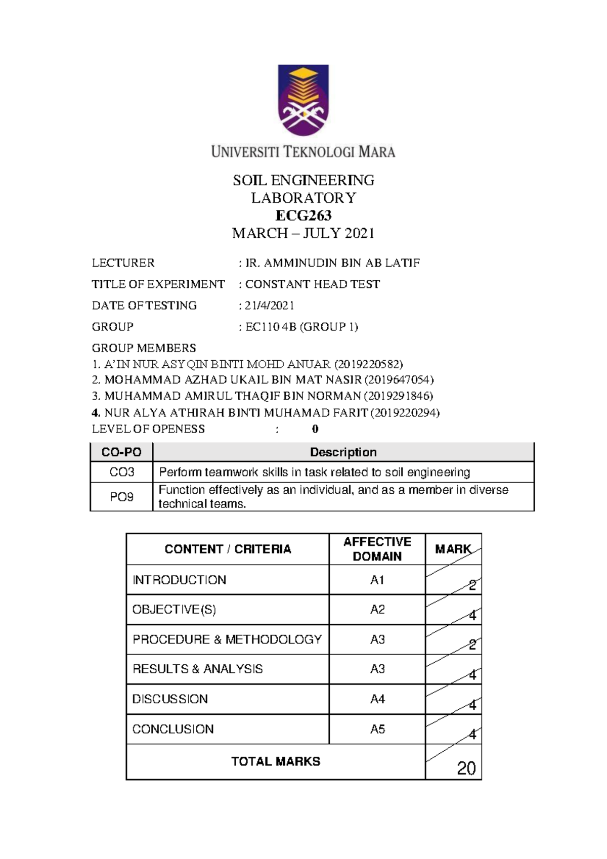 Constant HEAD TEST - We, students of UiTM Jengka, Pahang from the ...
