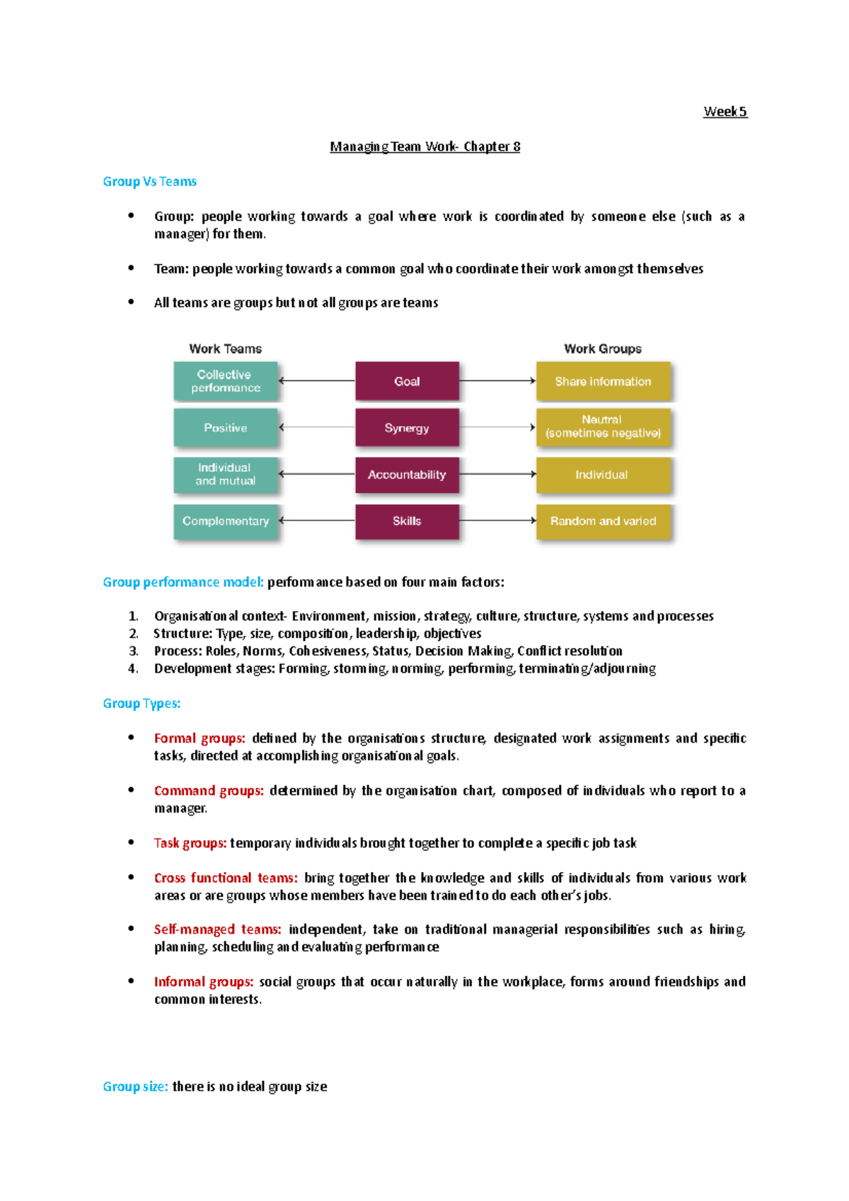 Week 5- Groups and teams - Week 5 Managing Team Work- Chapter 8 Group ...