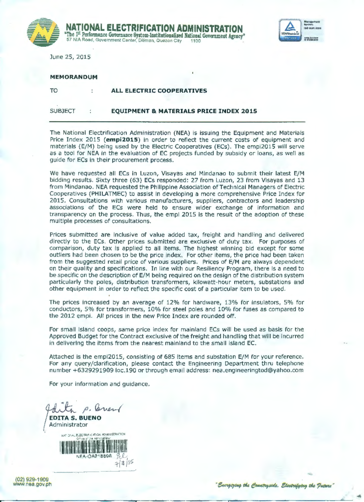 Price Index 2015 - N/A - NATIONAL ELECTRIFICATION ADMINISTRATION "The ...