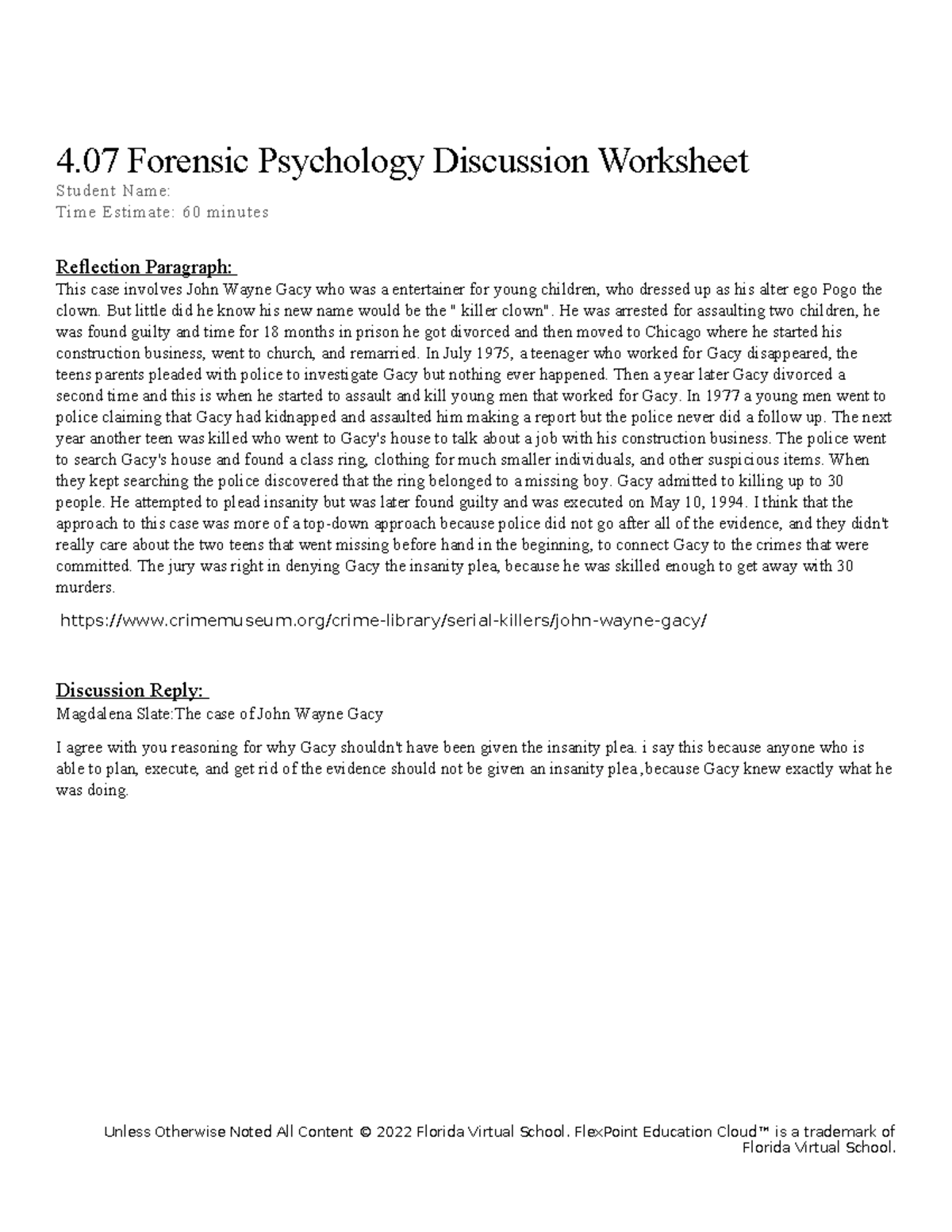Fs 4 07 discussion worksheet - 4 Forensic Psychology Discussion ...