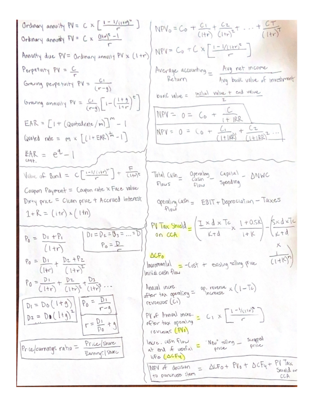 Final Exam Formula Sheet Finance - Business 2019 - Studocu