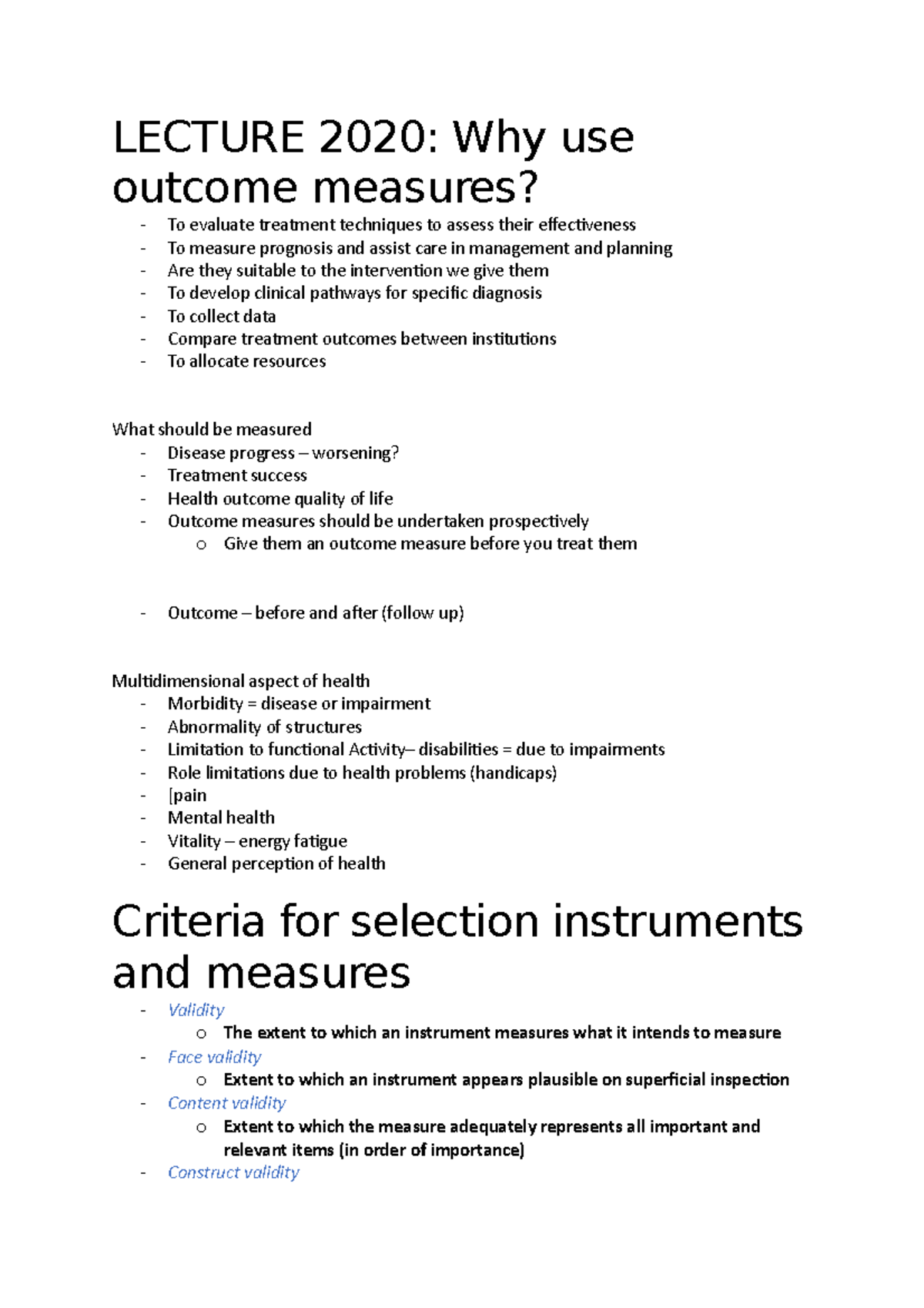 Lecture 2020 - outcome measures - LECTURE 2020: Why use outcome ...