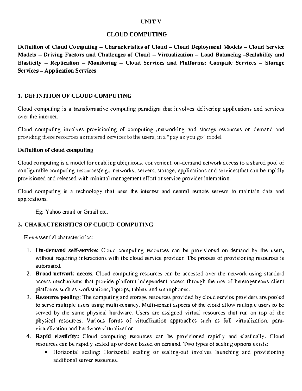 UNIT V Cloud Computing - Cse - UNIT V CLOUD COMPUTING Definition of Cloud Computing – - Studocu