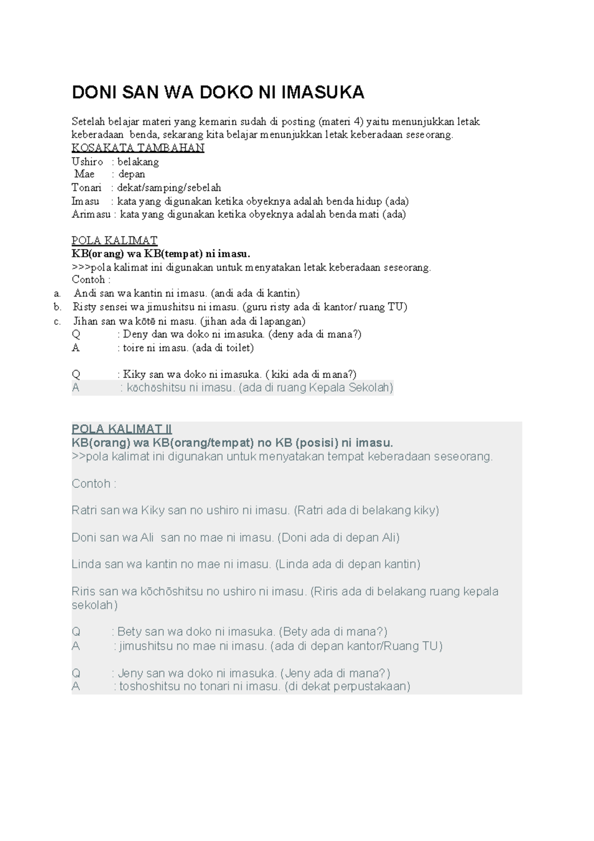 Materi 5 - DONI SAN WA DOKO NI IMASUKA Setelah belajar materi yang ...