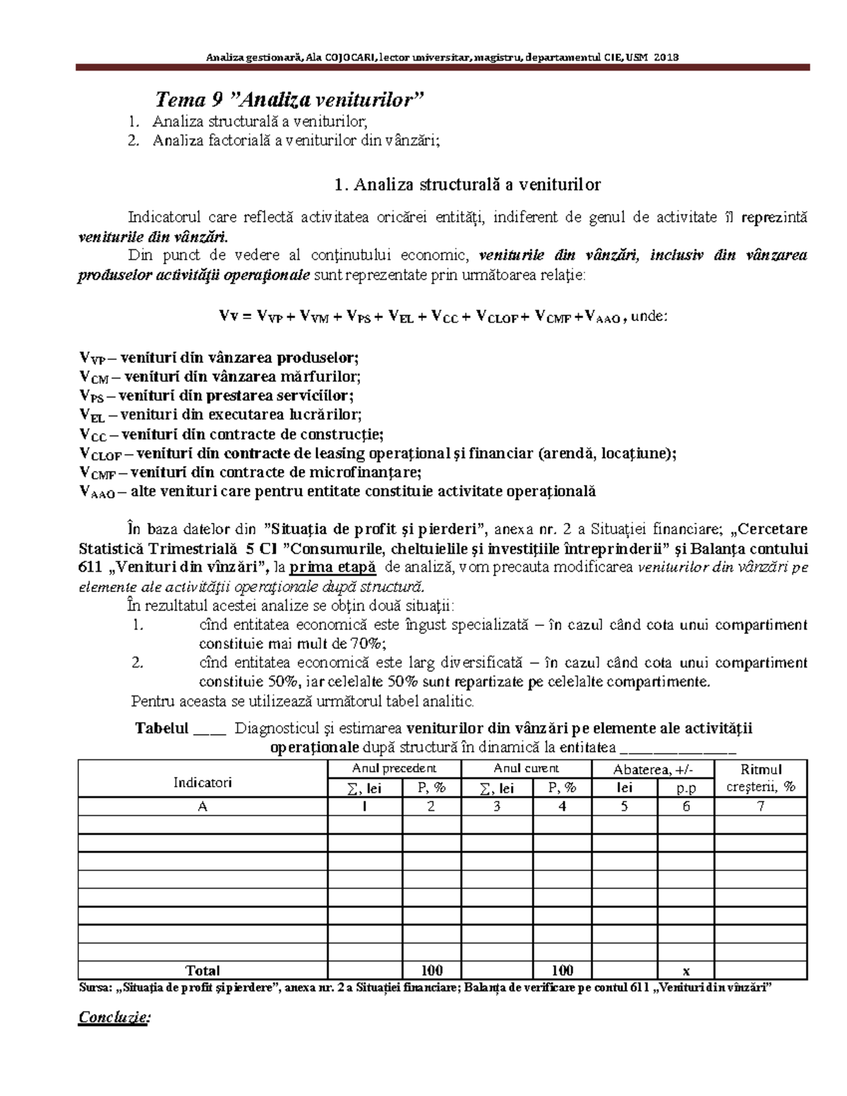 Tema 9 Analiza veniturilor - Tema 9 ”Analiza veniturilor” Analiza ...