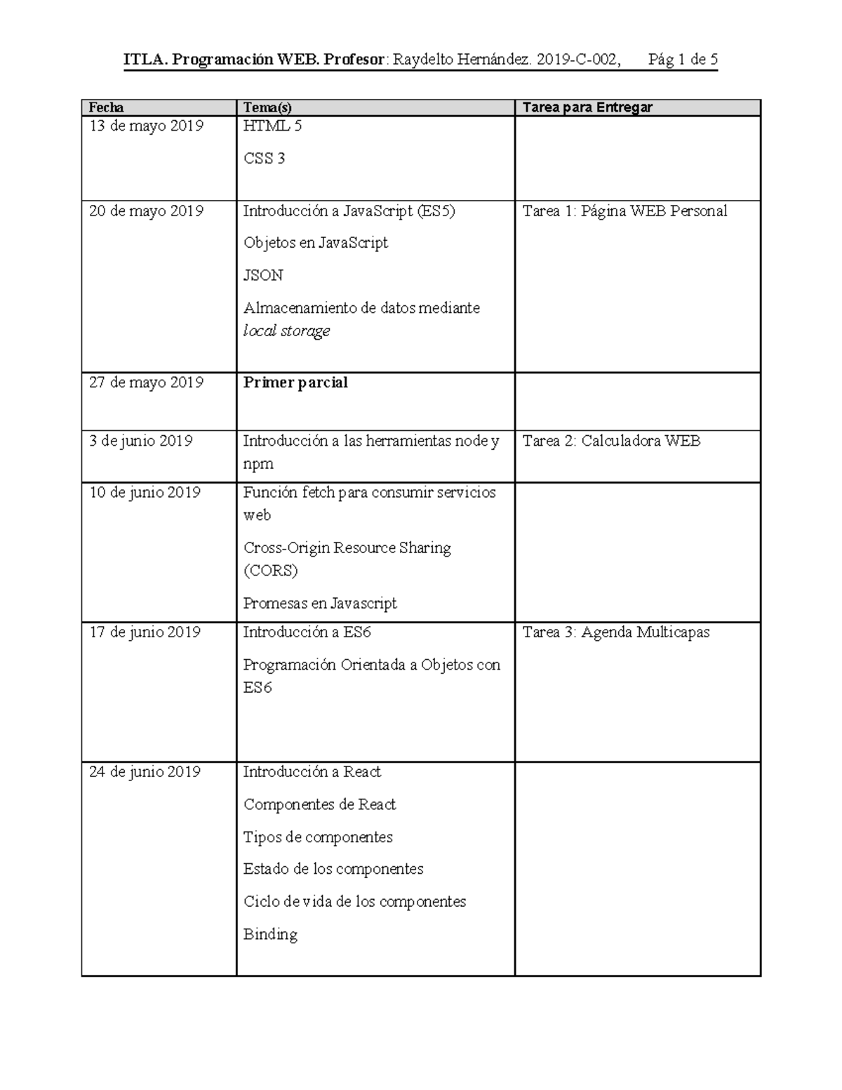 Cronograma Prog WEB 2019-C-002 - Fecha Tema(s) Tarea para Entregar 13 ...