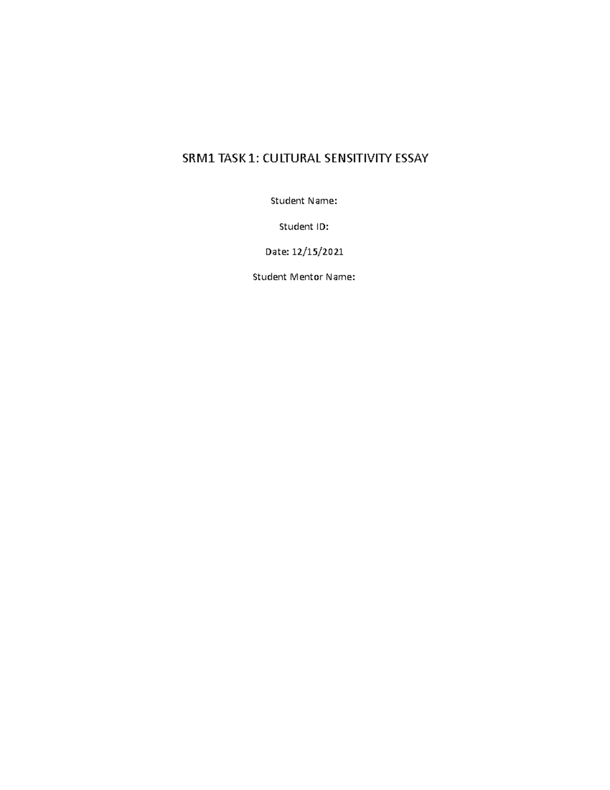 SRM1 TASK 1 - Cultural sensitivity essay - SRM1 TASK 1: CULTURAL ...