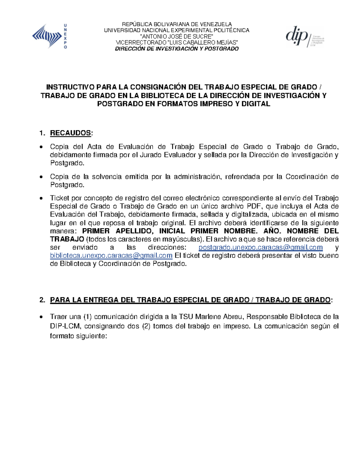 Instructivo para la Presentación de TEG y TG - Digital e Impreso - UNIVERSIDAD NACIONAL ...