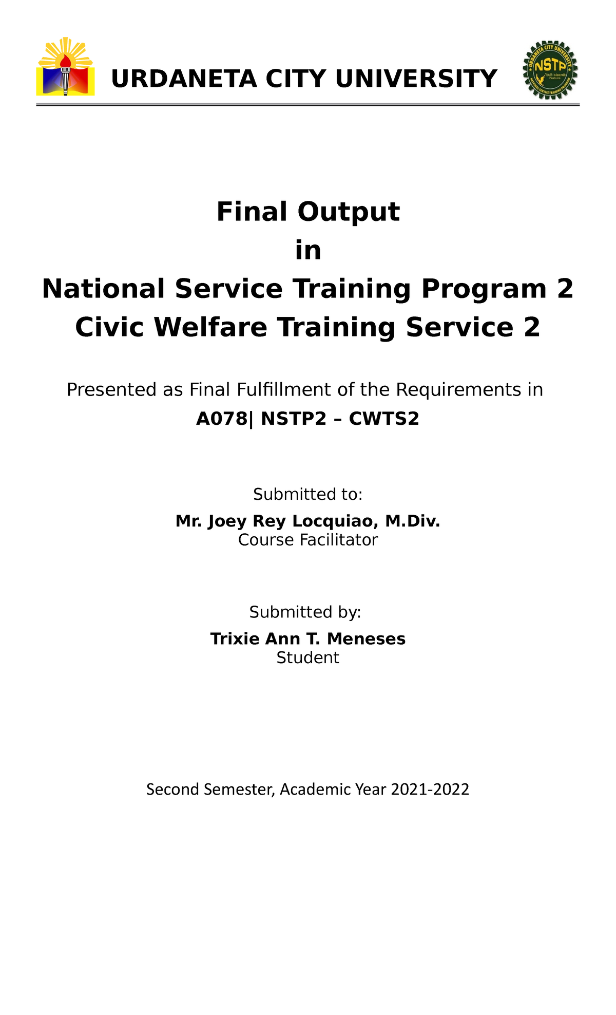 NSTP2- Final Requirement - URDANETA CITY UNIVERSITY Final Output in ...