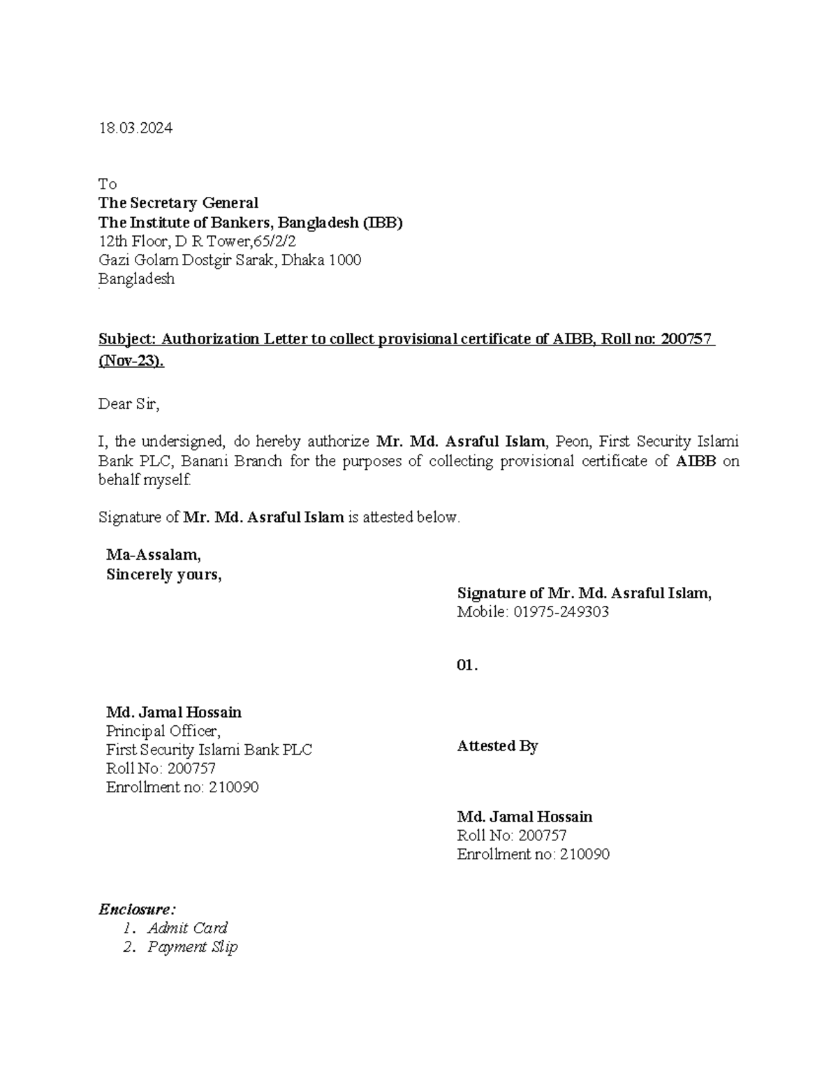 Authorization - Letter for Finance - 18. To The Secretary General The ...