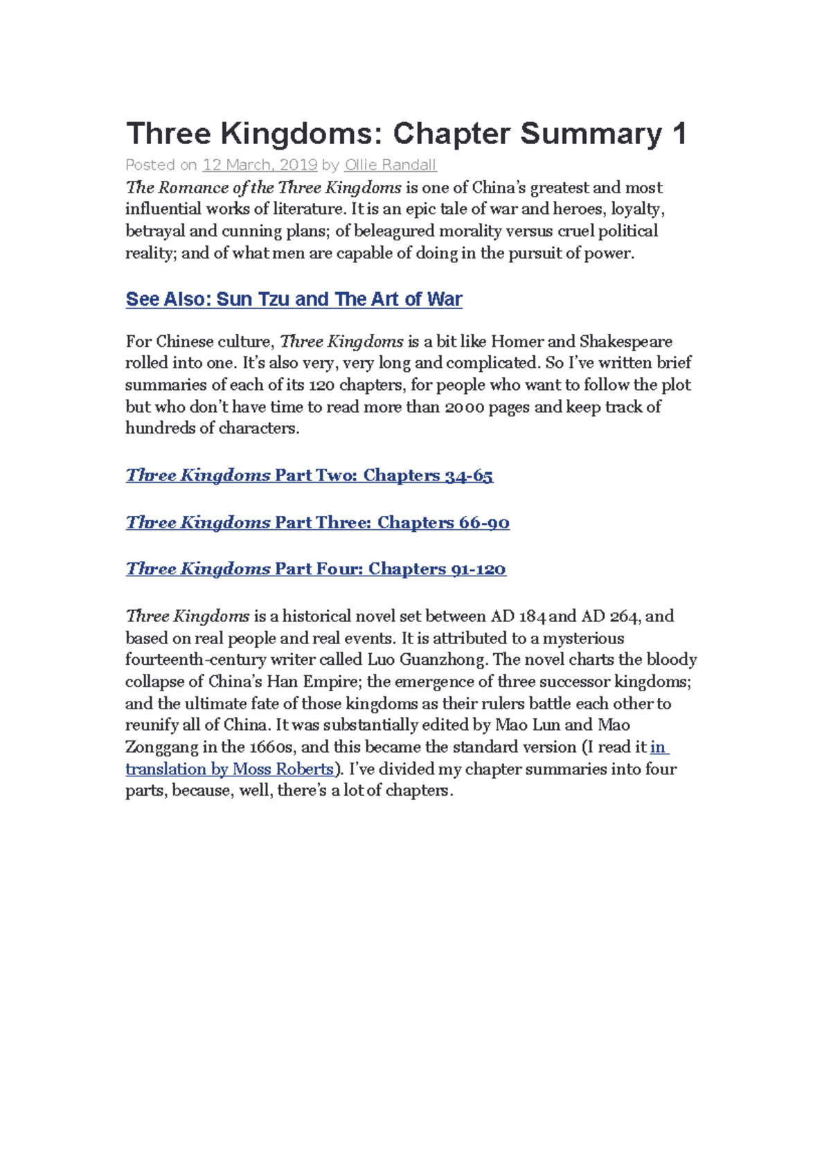 Three Kingdoms-逐章概要 - Three Kingdoms: Chapter Summary 1 Posted on 12 ...