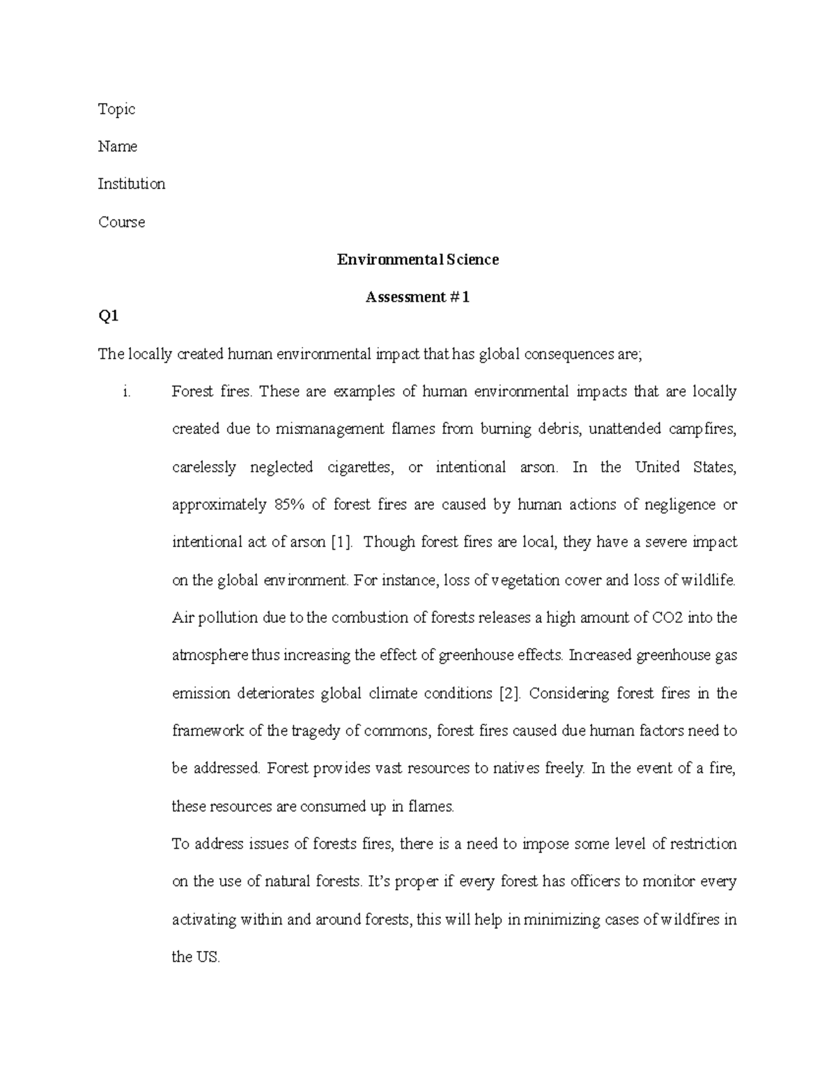Environmental Science week five course assessment - Topic Name ...