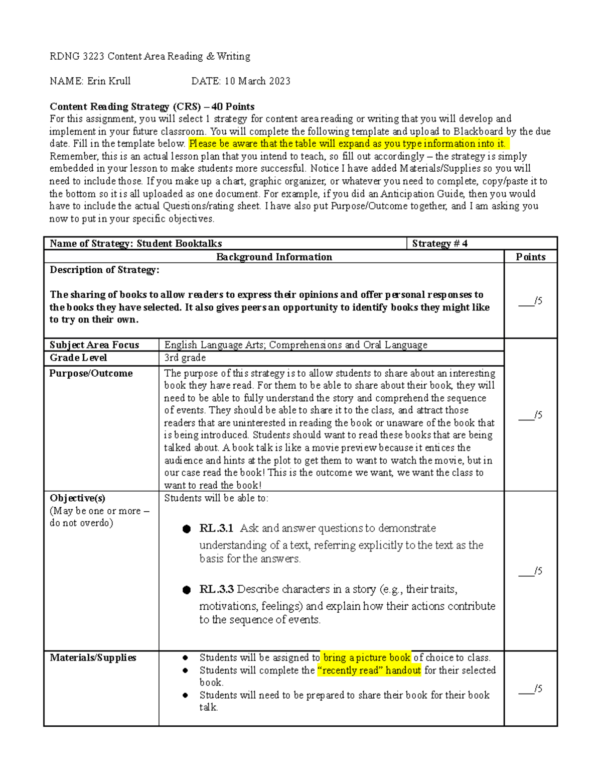 CRS4 - assignment - RDNG 3223 Content Area Reading & Writing NAME: Erin ...