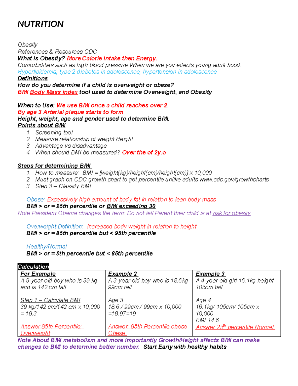 NUR 208 - Nutrition PEDS - NUTRITION Obesity References & Resources CDC ...