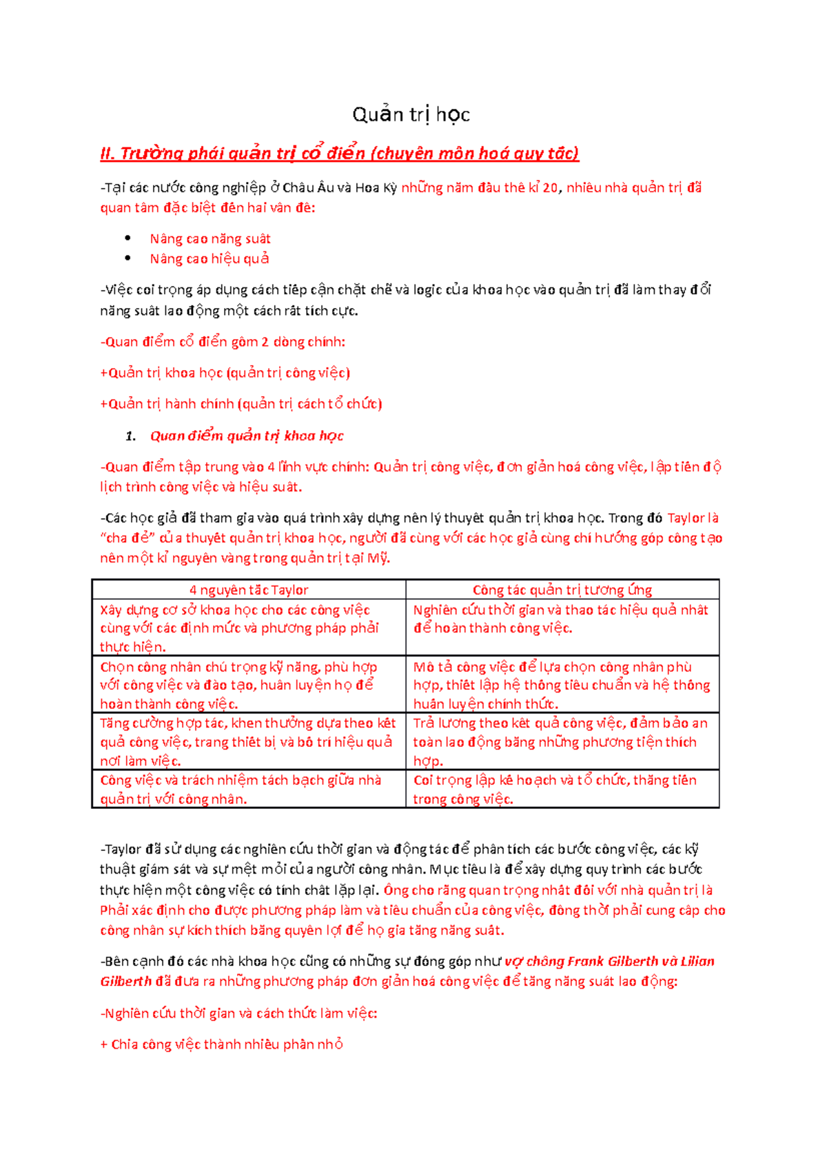 Quản trị học mục 2 3 4 - quản trị học - Qu ản tr h ị ọc II. Tr ường phái qu ản tr c ị ổ đi ển ...