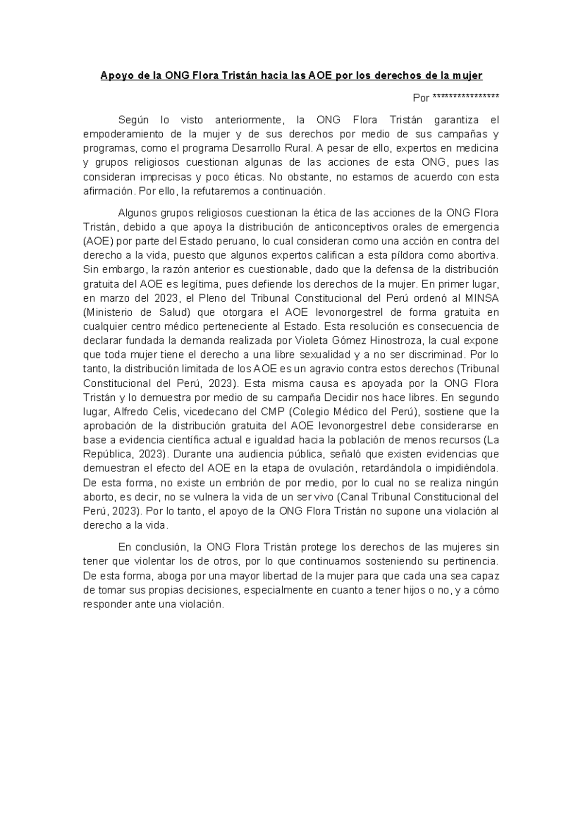 Entrega Final - TB2 - CPL2 - Apoyo de la ONG Flora Tristán hacia las AOE por los derechos de la ...